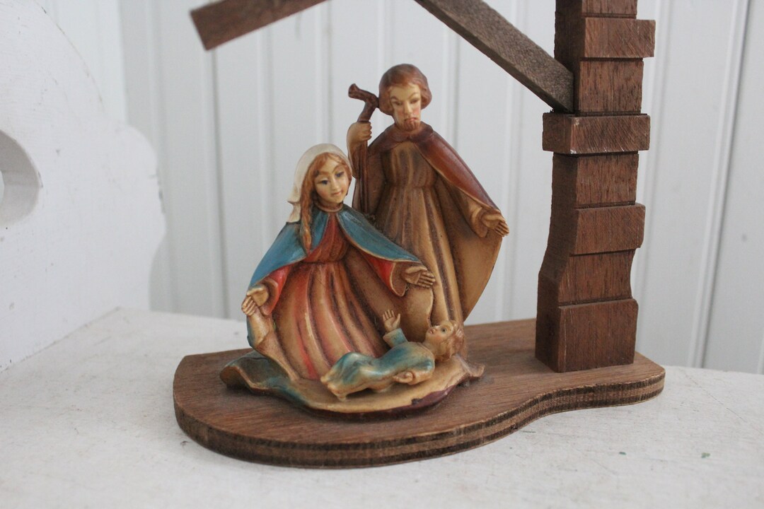 Vintage Fontanini Style Nativity Creche Set W/wood Manger Mary, Joseph ...