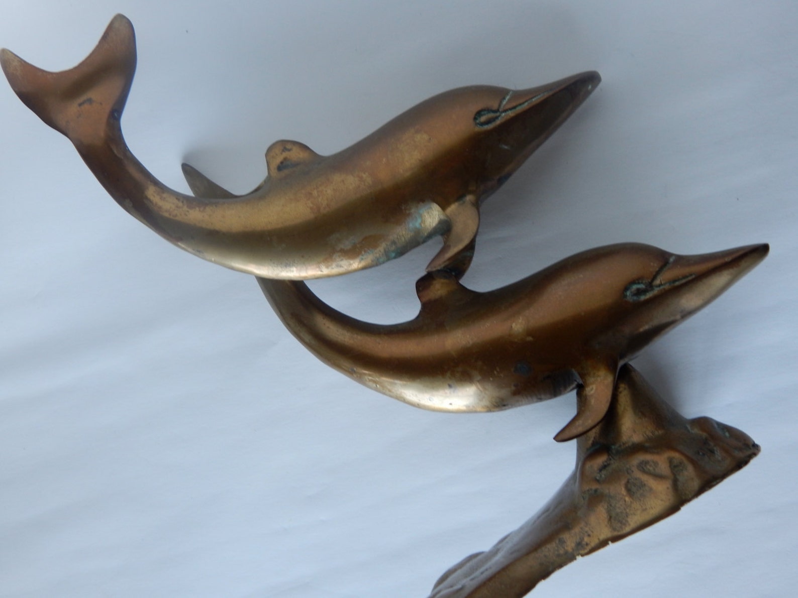 Mid Century Brass Dolphin Sculpture Two Dolphin Swimming | Etsy