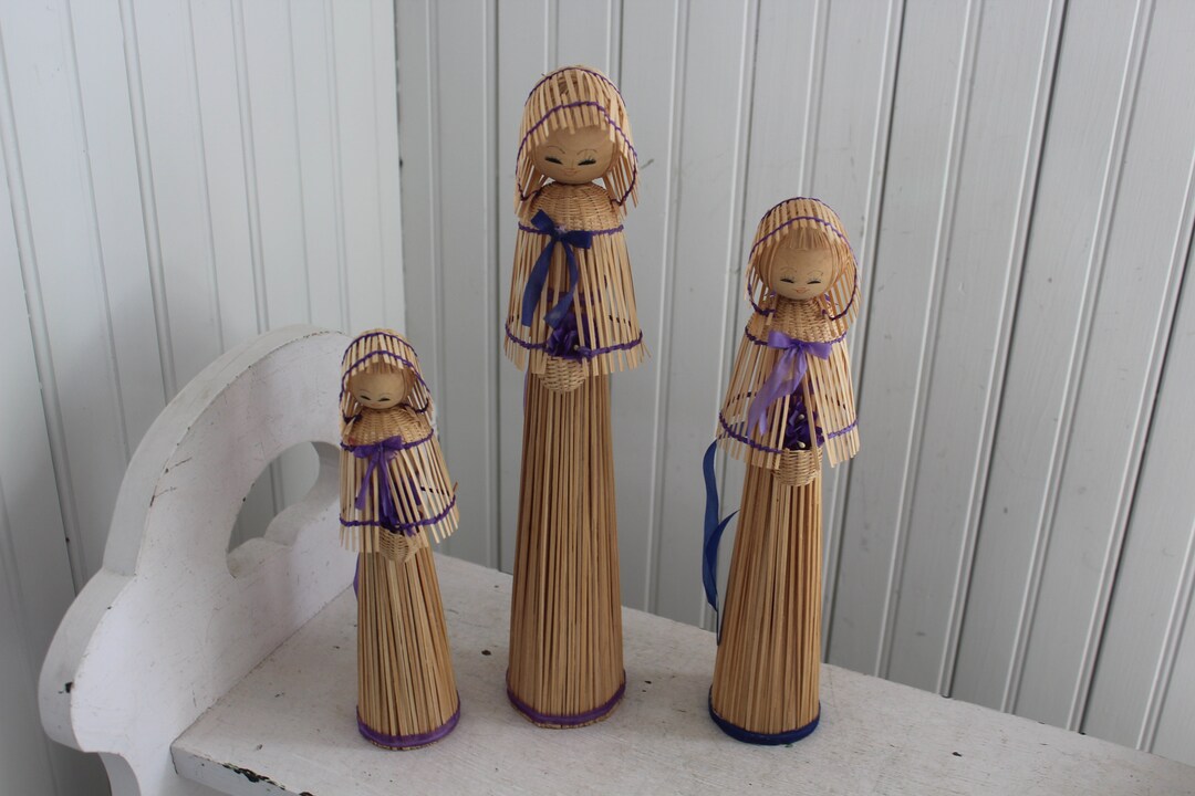 Vintage 1970s Standing Straw Dolls Folk Art Hand Crafted Dolls Great ...