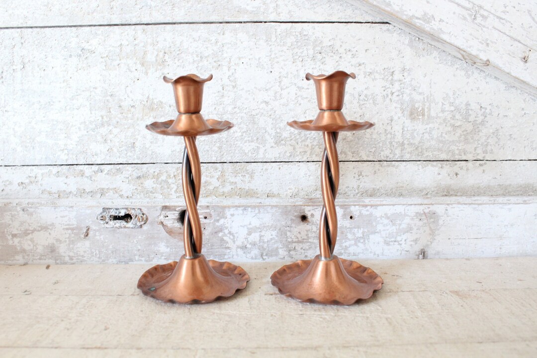 Vintage Pair of Copper Candlesticks Twisted Stem Copper - Etsy