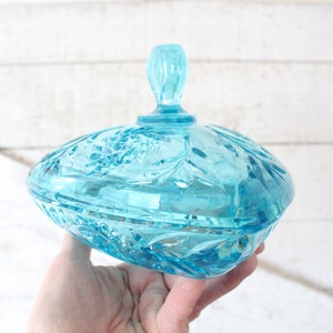 Vintage Blue Hazel Atlas Covered Candy Dish - 1960s/70s Pressed Blue ...