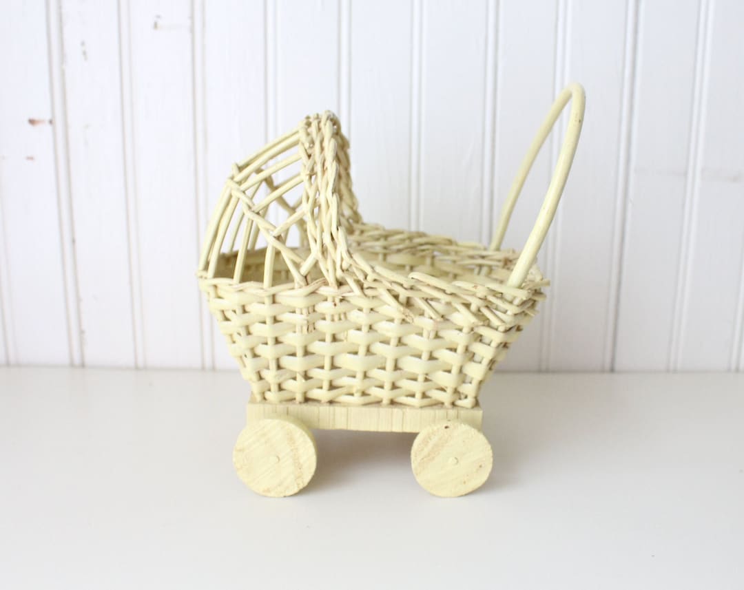 Vintage Wicker Baby Shower Planter - 1960s Woven Wicker Miniature Baby ...