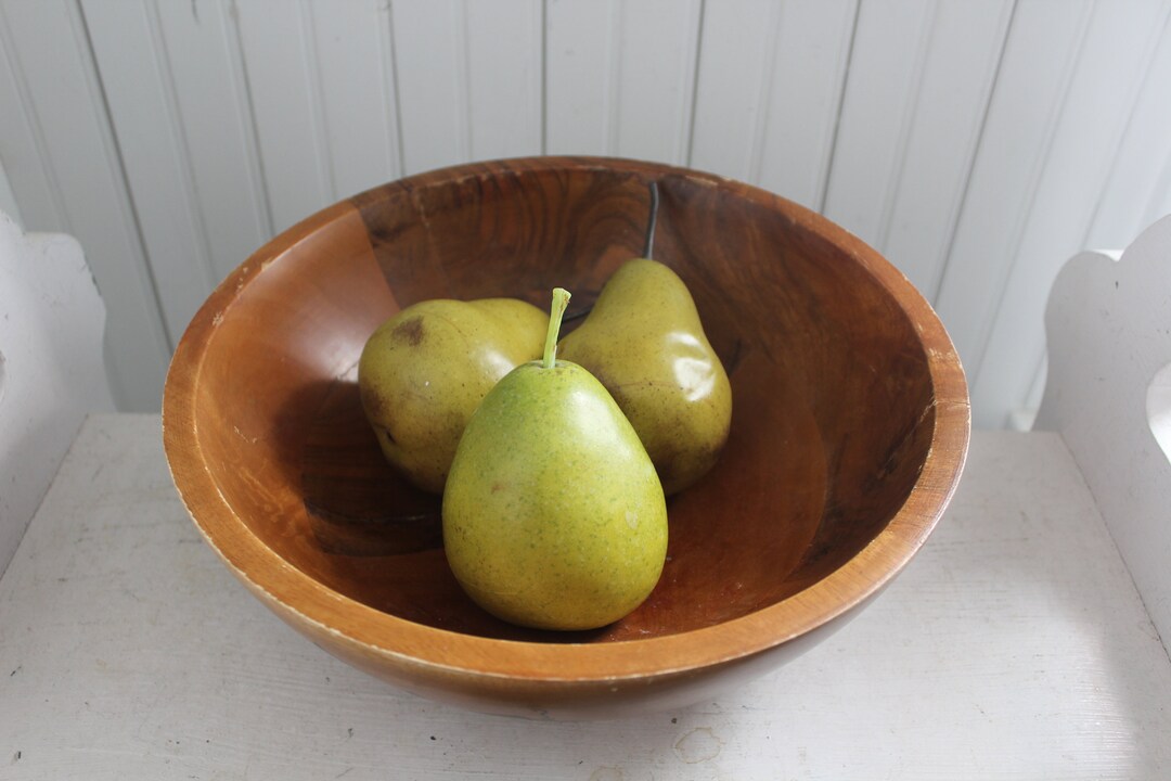 Vintage Rustic Turned Wooden Bowl - Wood Bowl Features Cabin, Trees on ...