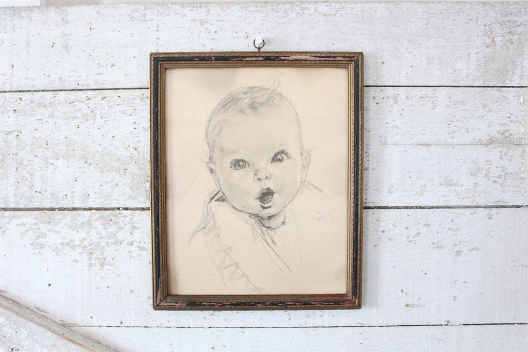Vintage Pencil Drawing of the Original Gerber Baby - Pencil Sketch ...