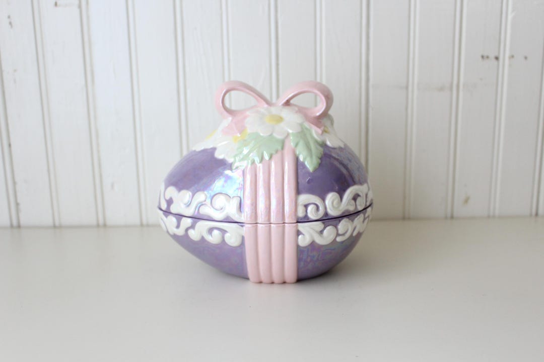 Vintage Large Hand-crafted Ceramic Easter Egg Covered Candy Dish - Egg ...
