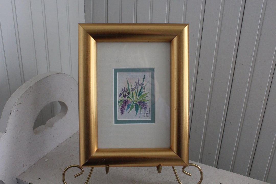 Vintage Miniature Iris Watercolor Painting - Original Watercolor Signed ...