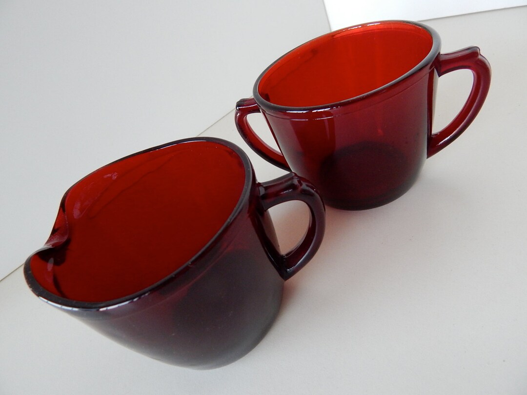 Ruby Red Depression Glass Sugar and Creamer Set - Vintage 1950's ...