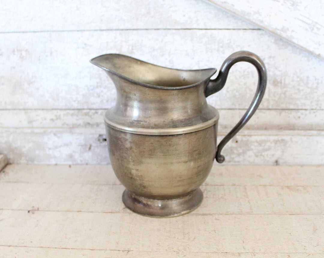 Vintage Aged Silver Pewter Water Pitcher - Silver Pitcher - Aged Silver ...