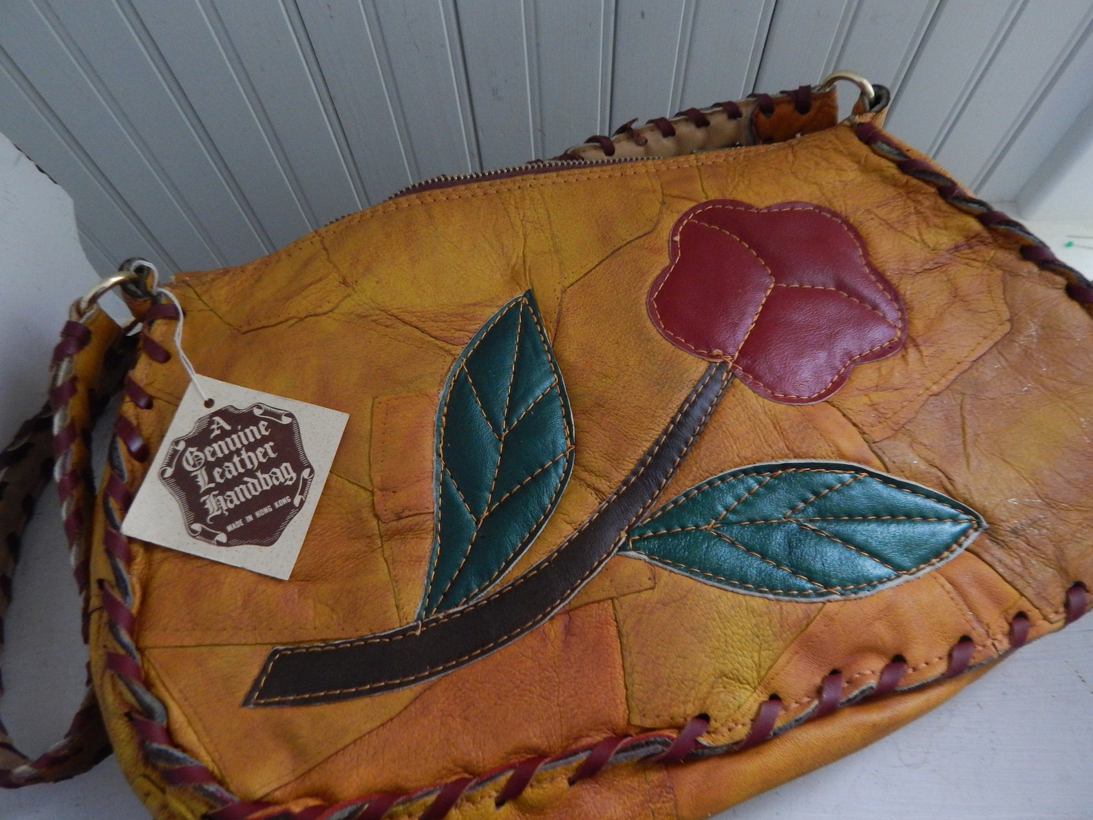 Vintage Patch Leather Purse Leather Whip-stitched Strap - Etsy