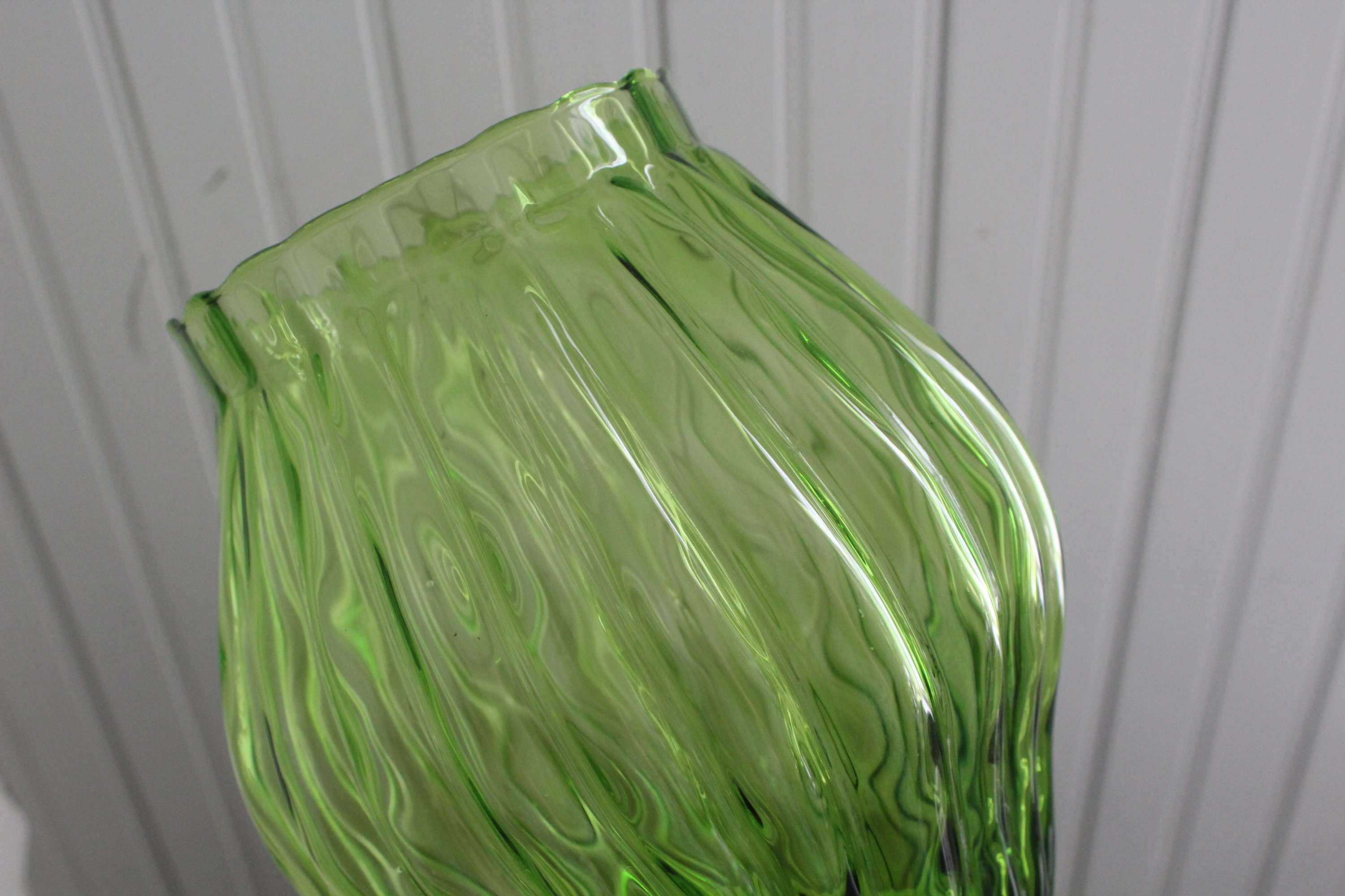Vintage Ribbed Spring Green Tall Glass Pedestal Compote - Mid Century ...