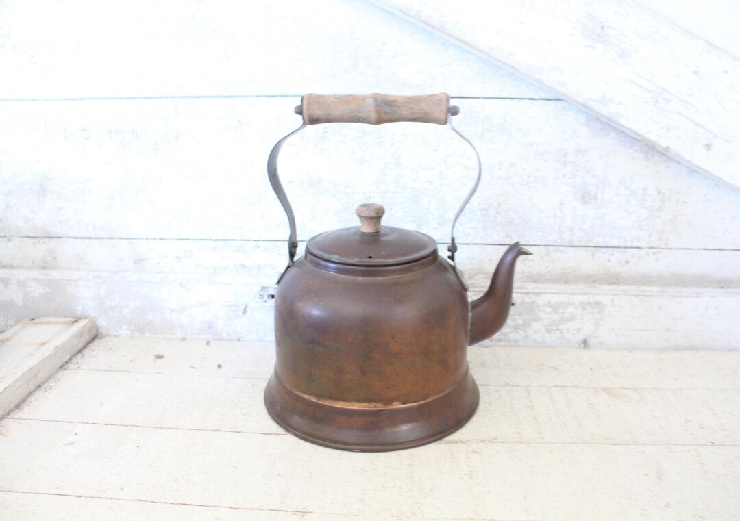Vintage Copper Tea Kettle W/wooden Handle and Cover Knob - Antique ...