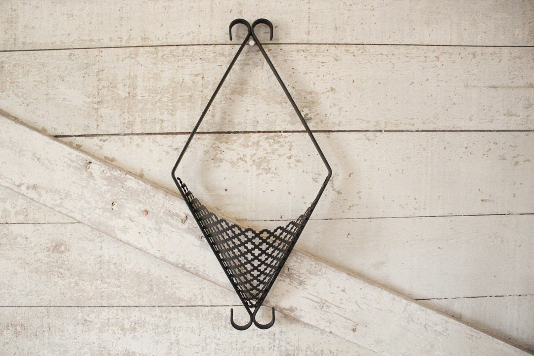 Vintage Black Metal Mesh Wall Basket - Mid Century Modern Front Door ...
