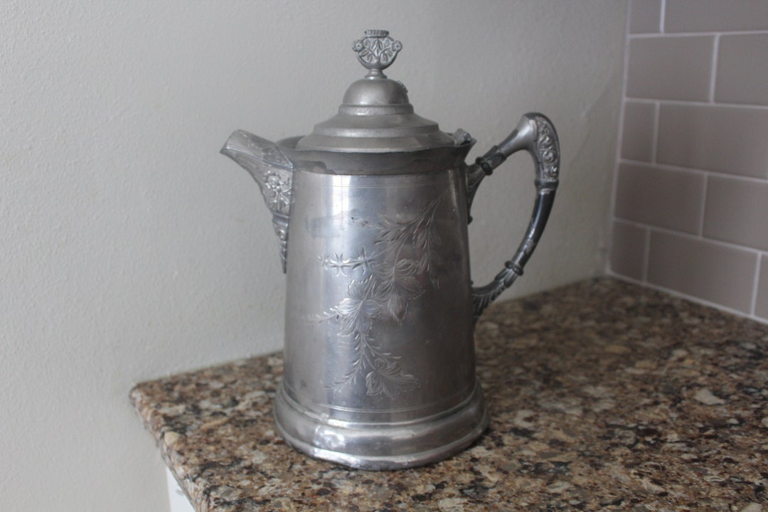 Antique Victorian Coffee Pot - Heavily Etched Triple Plate Silver ...