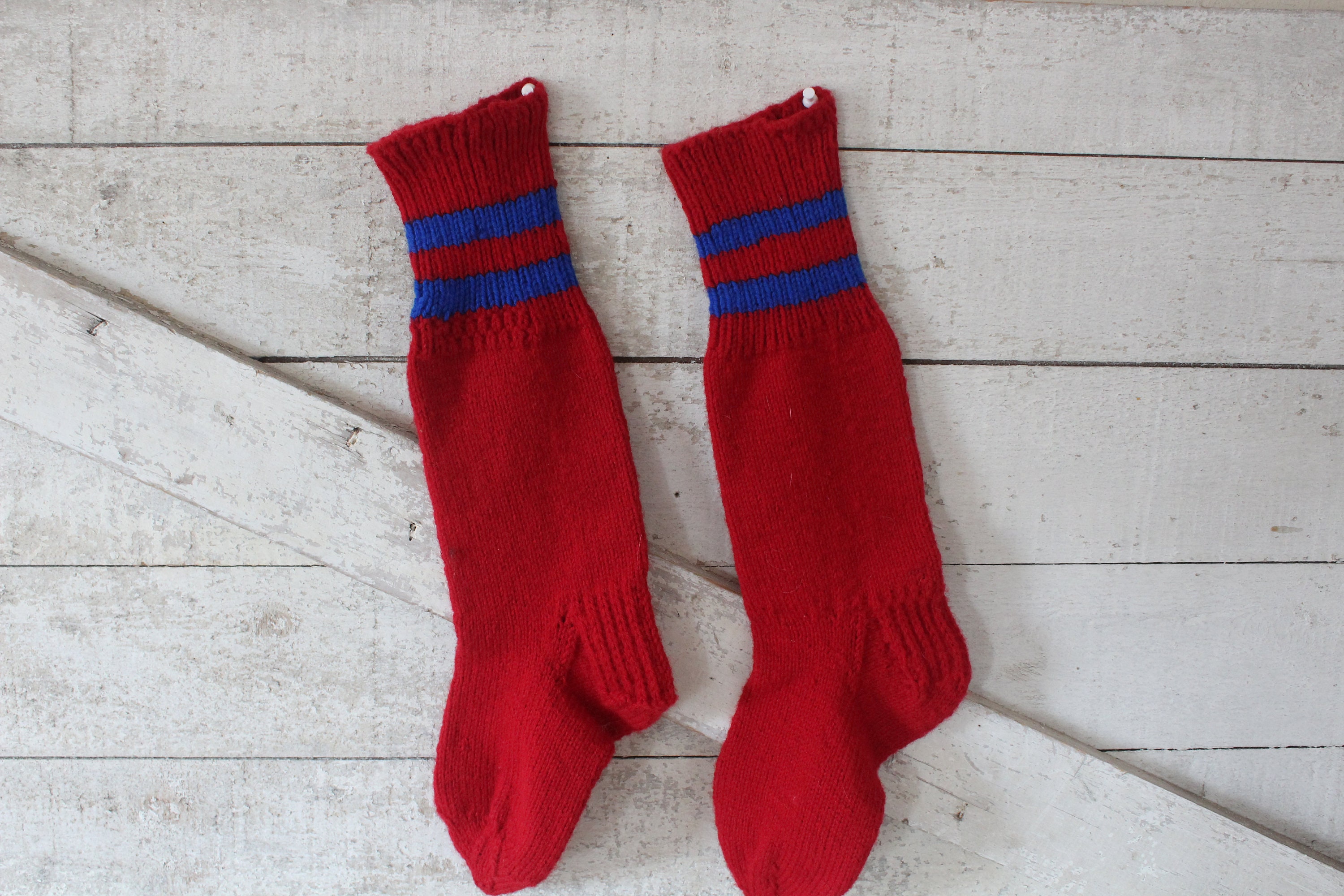 Vintage Hand Knit Red Wool Socks Mid Century Hunting Socks | Etsy