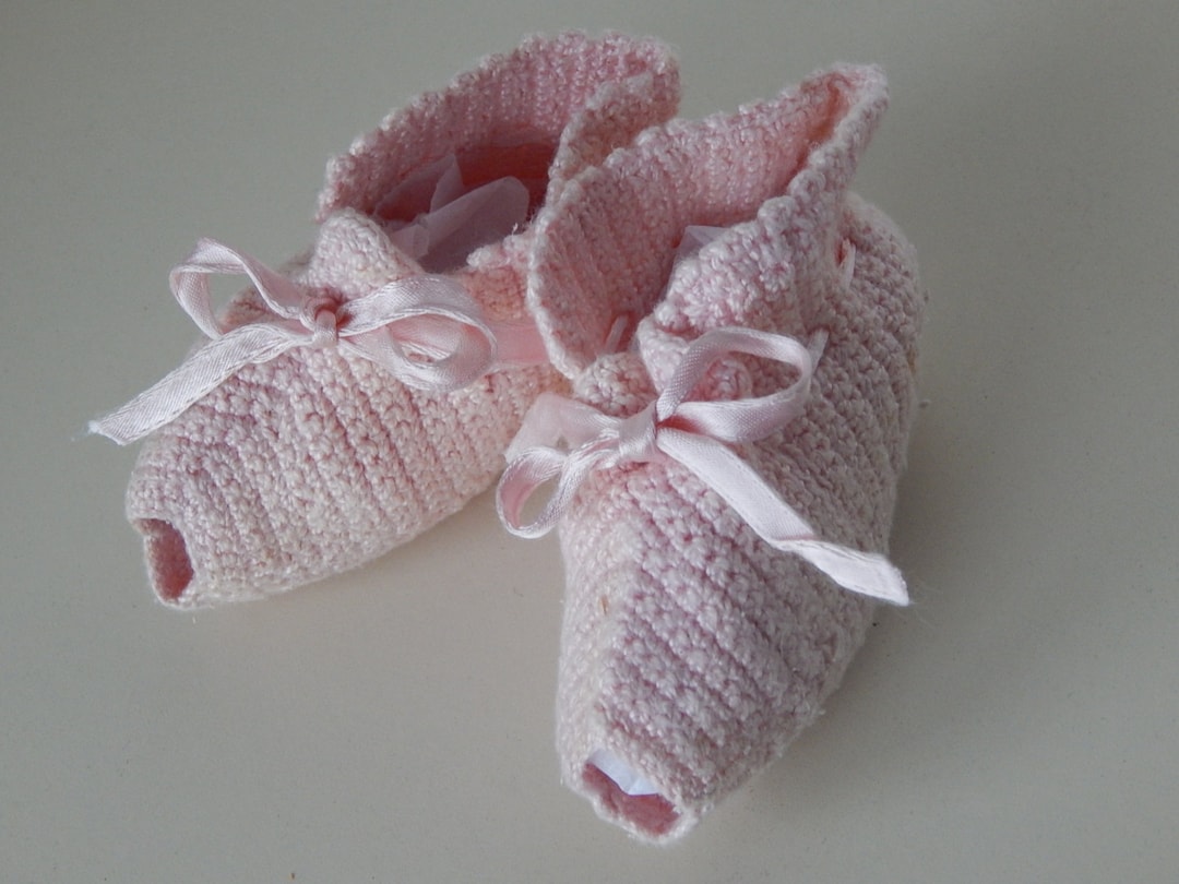 Hand Crochet Pink Baby Girl Infant Booties - 1960's Vintage Baby ...