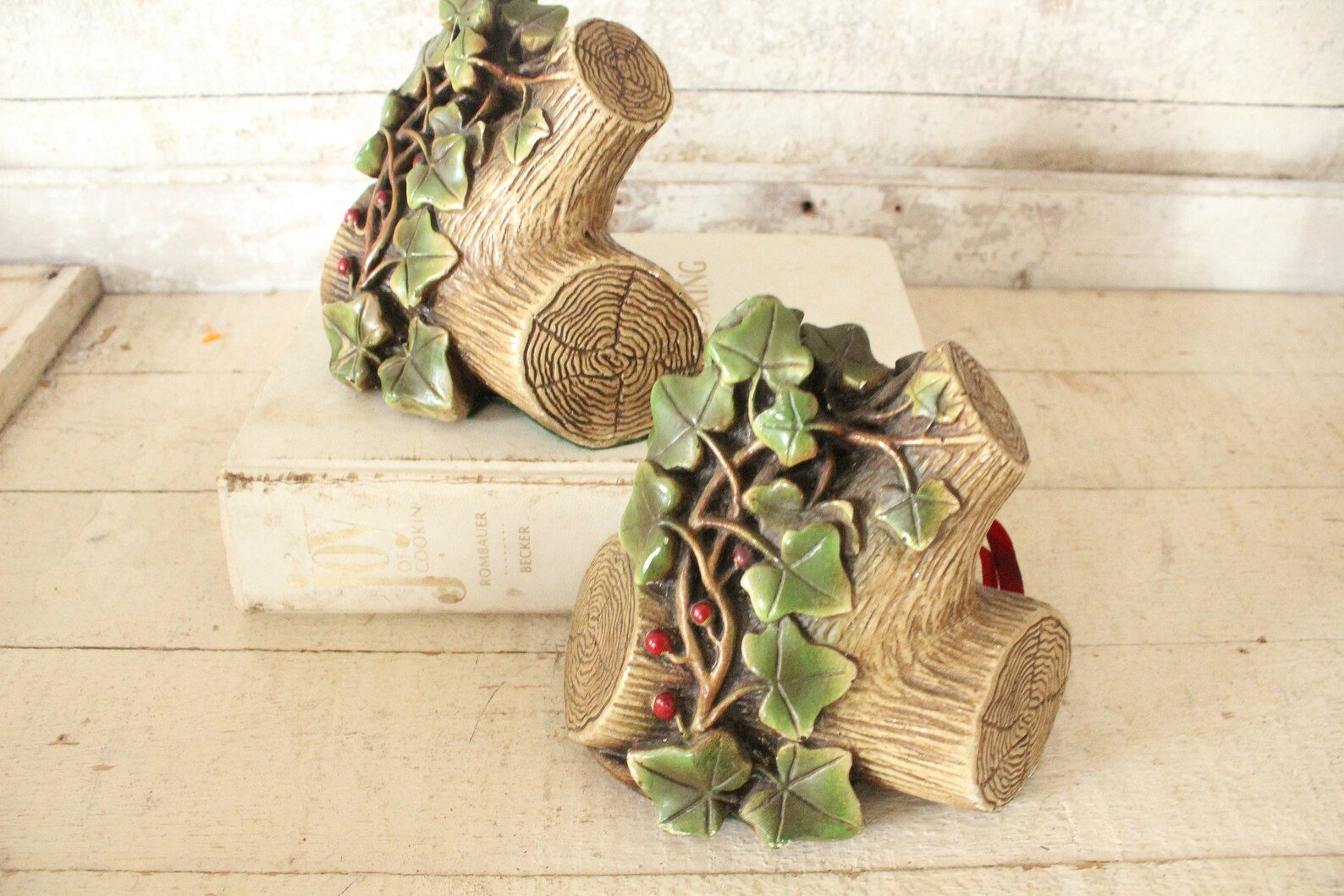 Vintage Chalkware Log & Ivy Bookends 1940s Chalkware - Etsy