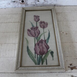 Vintage Needlepoint Tulip Fiber Art - Mid Century Framed Wool ...