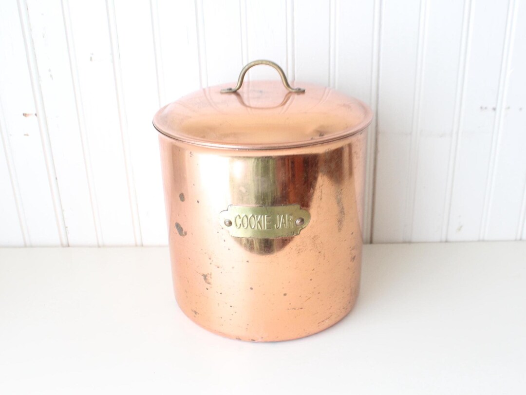 Vintage 1980s Copper & Brass Cookie Canister - Farmhouse Copper Cookie ...