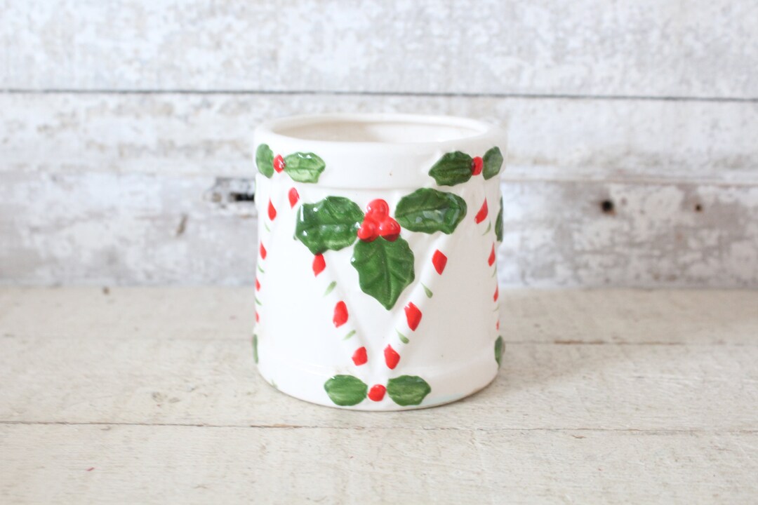 Vintage RELPO Ceramic Christmas Drum Planter - Round Christmas Candy ...