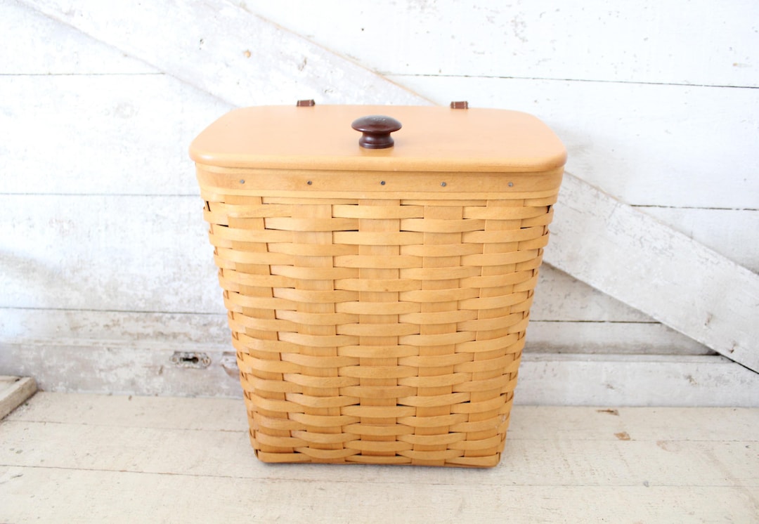 Vintage Large Longaberger Mail Basket With Wooden Cover & Plastic Liner ...