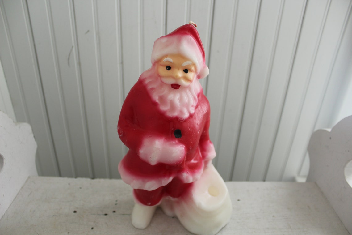 Vintage Santa Claus Candle With Candle Holder - Extra Large Mid Century ...