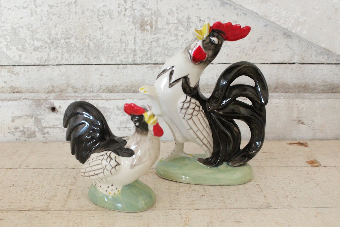 Vintage Ceramic Hand Painted Chicken & Rooster Set of Two | Etsy