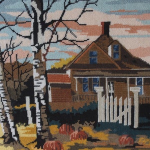 Vintage 1970s Needlepoint Scene - Lg Framed Mid Century Needlepoint ...