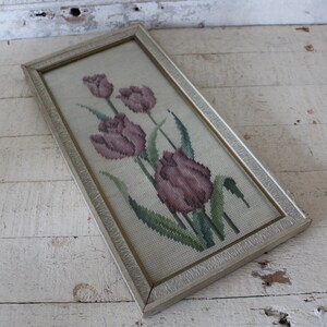 Vintage Needlepoint Tulip Fiber Art - Mid Century Framed Wool ...