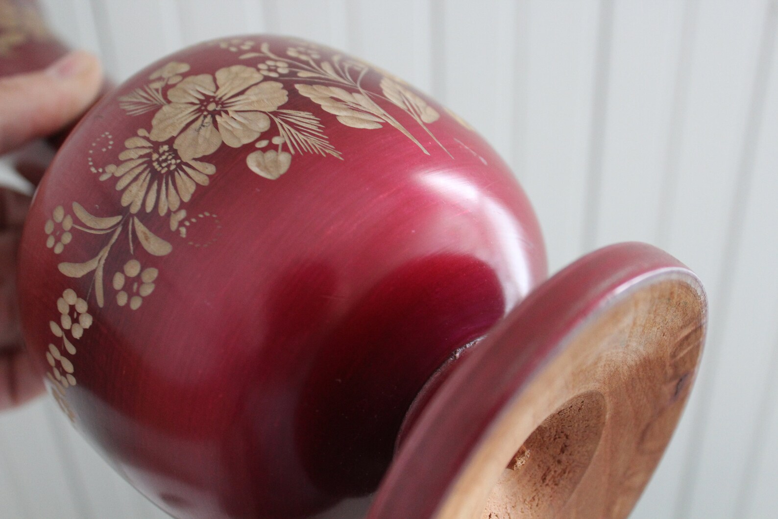 Vintage Hand Turned Wood Vase With Carved Floral Detailing - Elegant ...