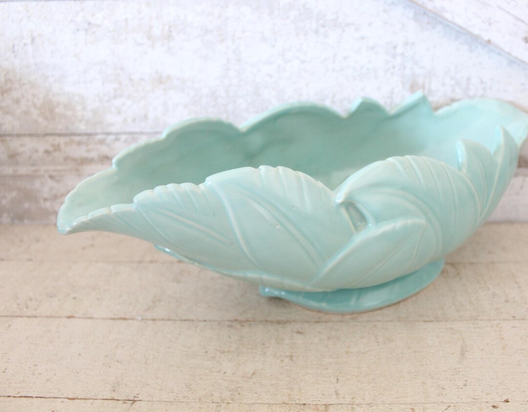 Vintage Large Weller Console Mantle Bowl - Teal Blue Weller Mantle Bowl ...