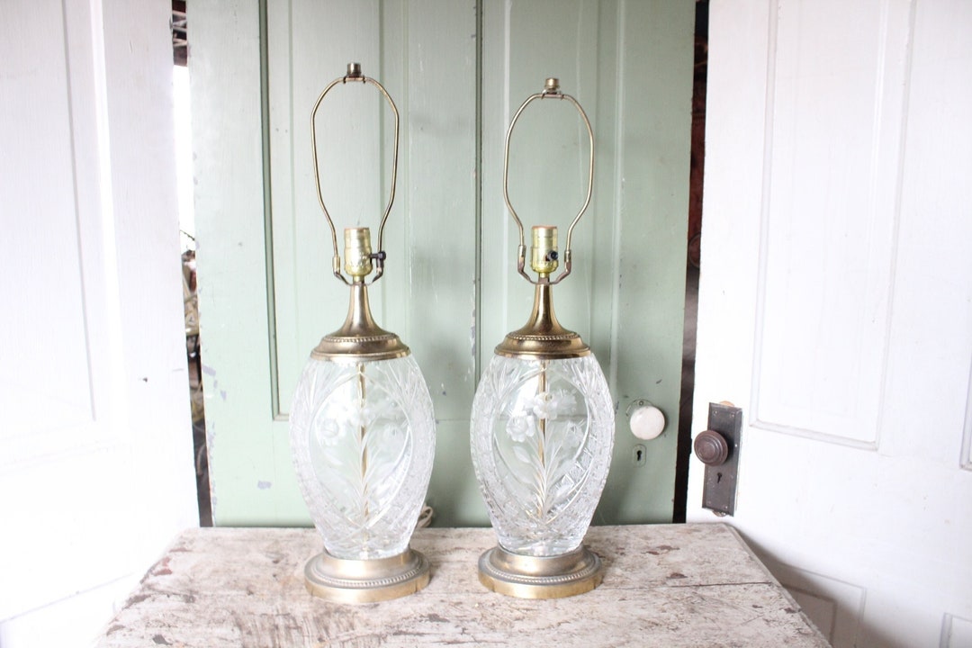 Vintage Pair of Dresden Cut Crystal Table Lamps - Signed Pair of ...