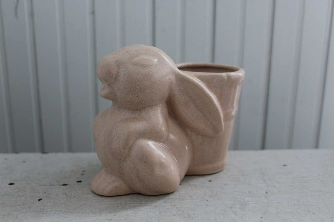Vintage Ceramic Pottery Rabbit Bunny Planter Beige Pottery - Etsy