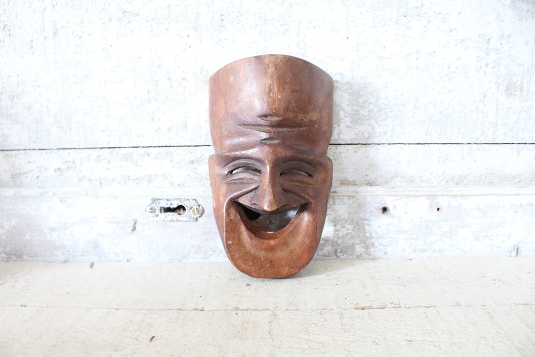 Vintage Comedy Tragedy Theatrical Mask - Thalia Melpomene - Happy Wood ...