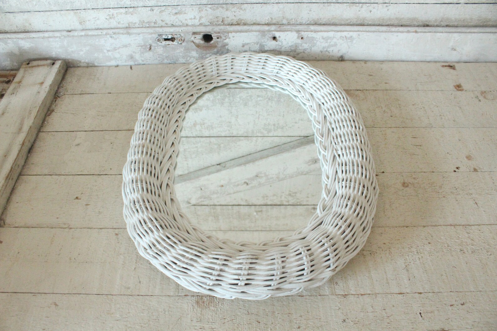Vintage White Wicker Mirror - 1970s White Wicker Hall, Bedroom, Bath ...