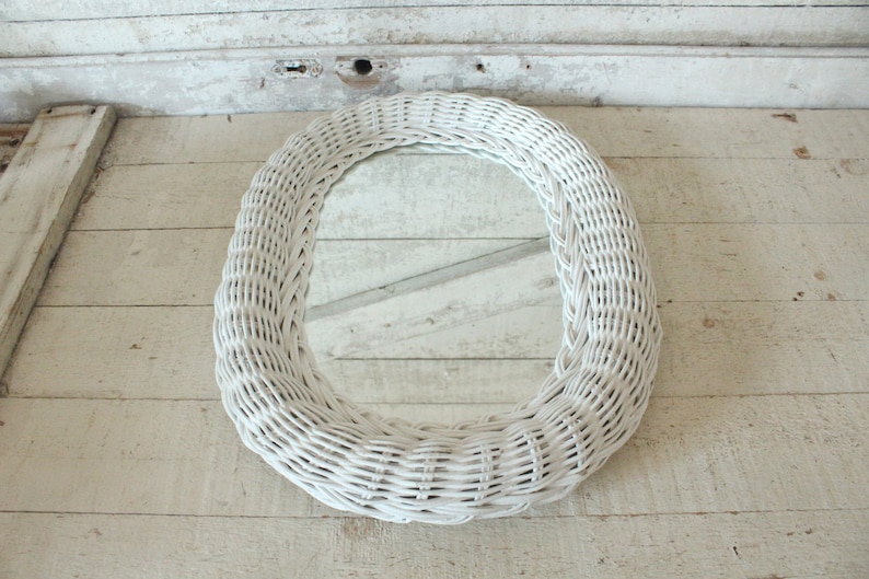 Vintage White Wicker Mirror - 1970s White Wicker Hall, Bedroom, Bath ...