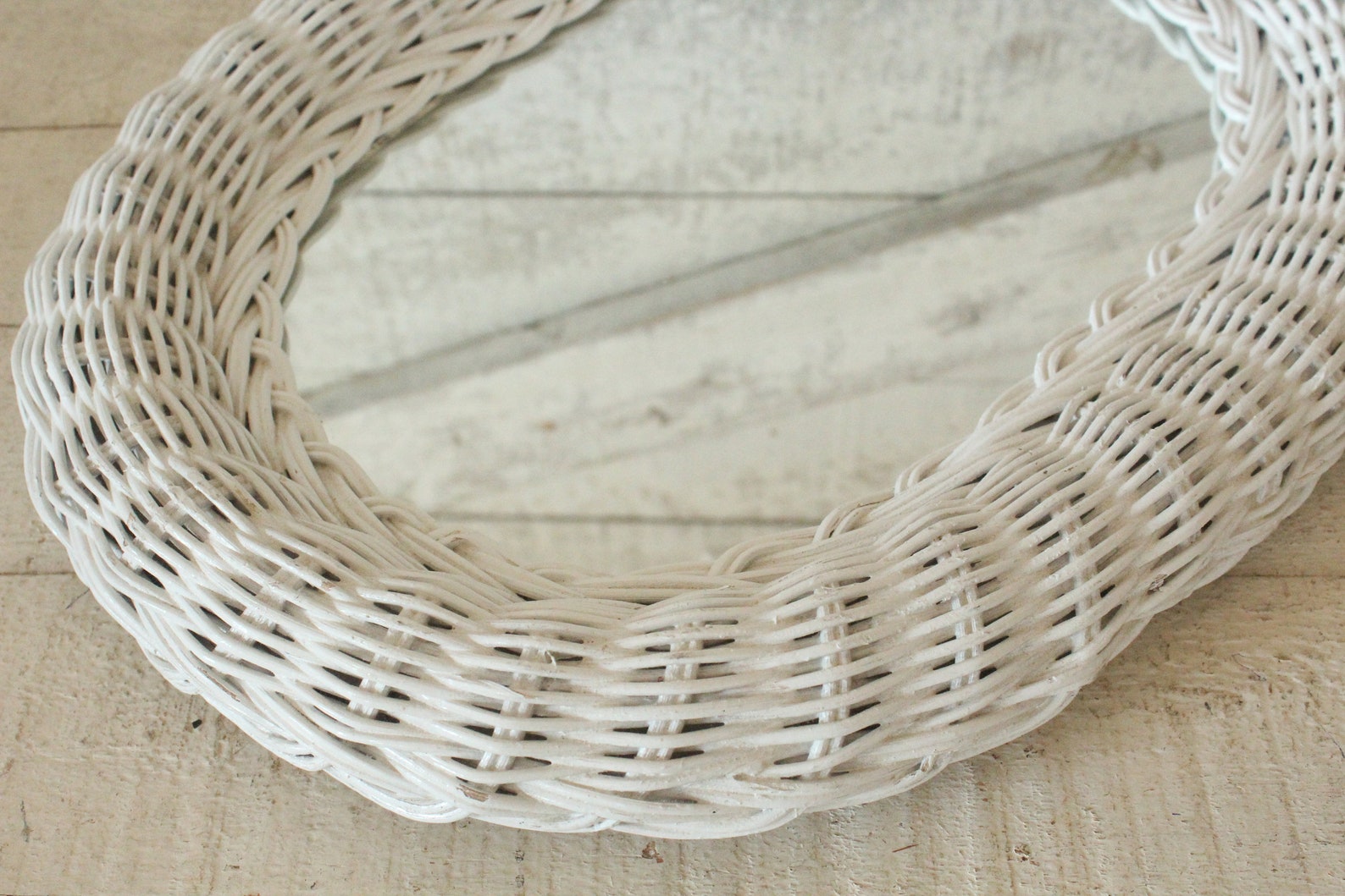 Vintage White Wicker Mirror - 1970s White Wicker Hall, Bedroom, Bath ...
