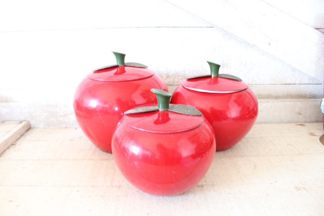 Vintage Aluminum Red Apple Canister Set - Three-piece Canister Set ...