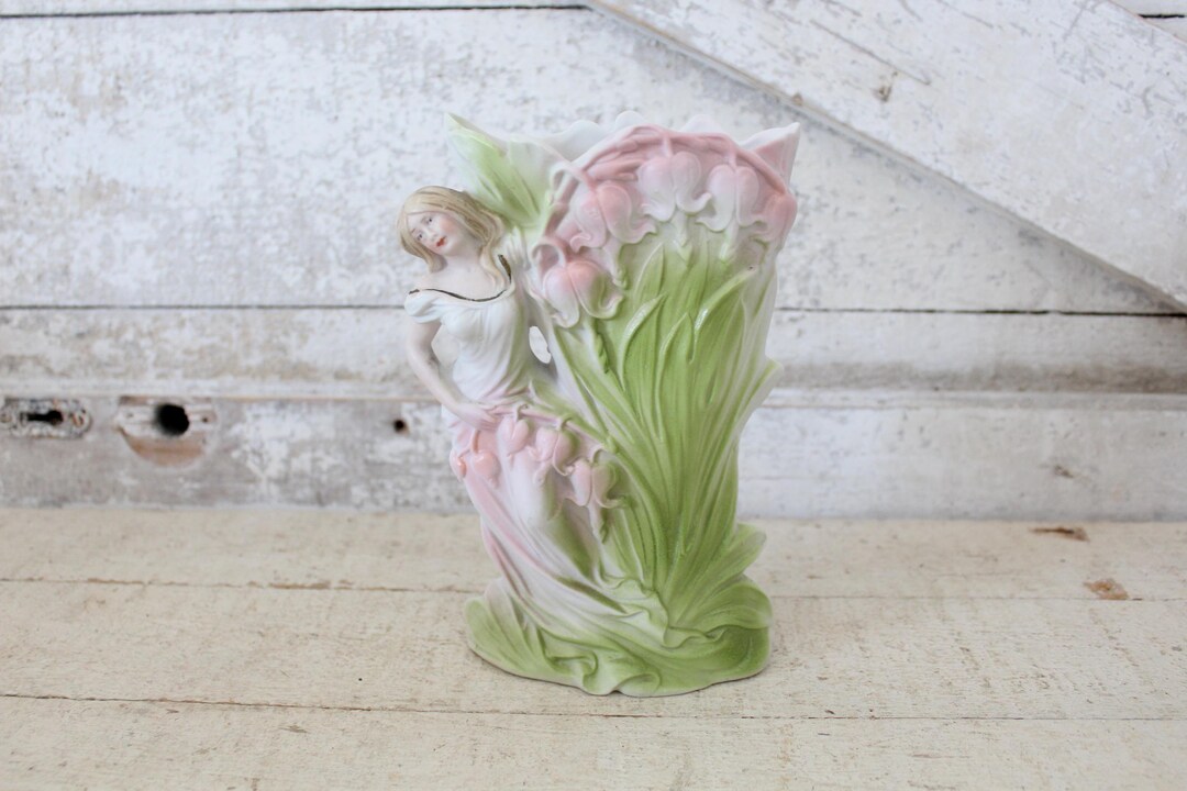 Vintage Gebruder Heubach Art Nouveau Bisque Vase - Antique German ...