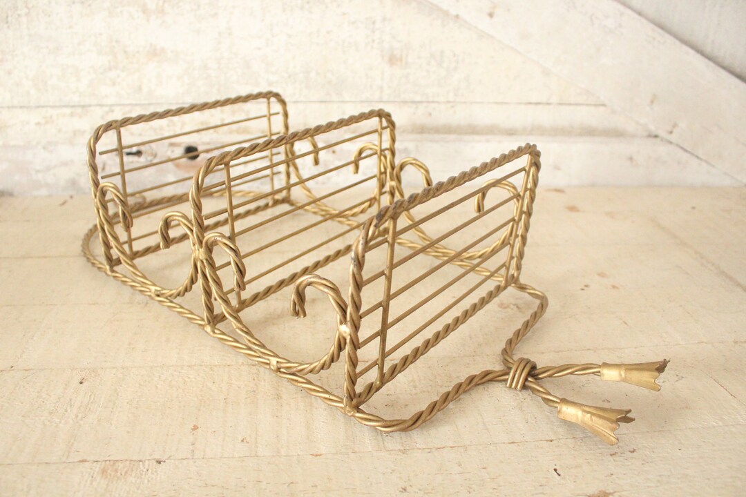Vintage Gold Twisted Wire Shelf - Regency Brass Finish Metal Wall Shelf ...