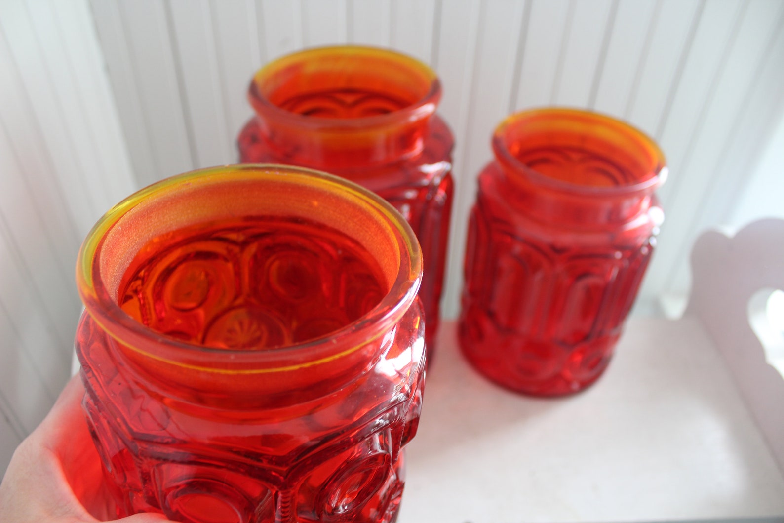 Vintage Red Glass Moon & Stars Canister Set Red Glass - Etsy