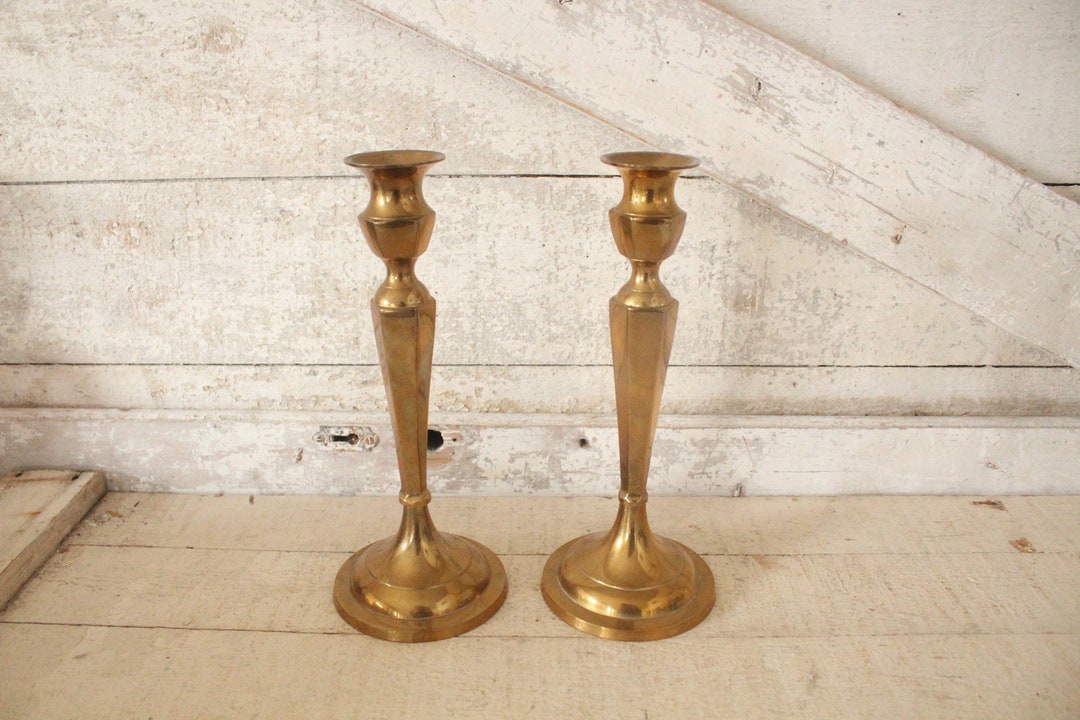 Vintage Brass Candlestick Holders - Hollywood Regency - Pair of Tall ...