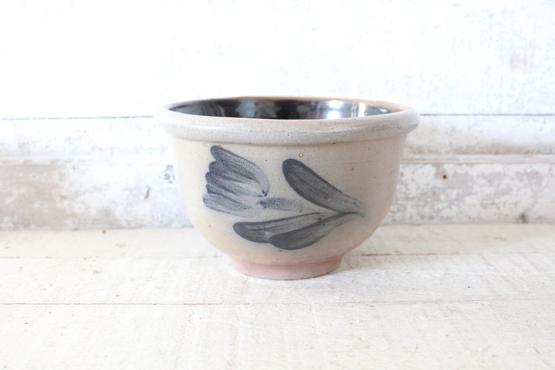 Vintage Primitive Salt Glaze Reproduction Stoneware Bowl - C1980s Rowe ...