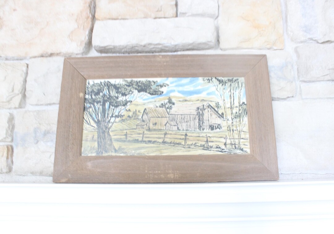 Original Pen and Ink Watercolor Barn Farm Sketch Vintage Drawing on Art ...