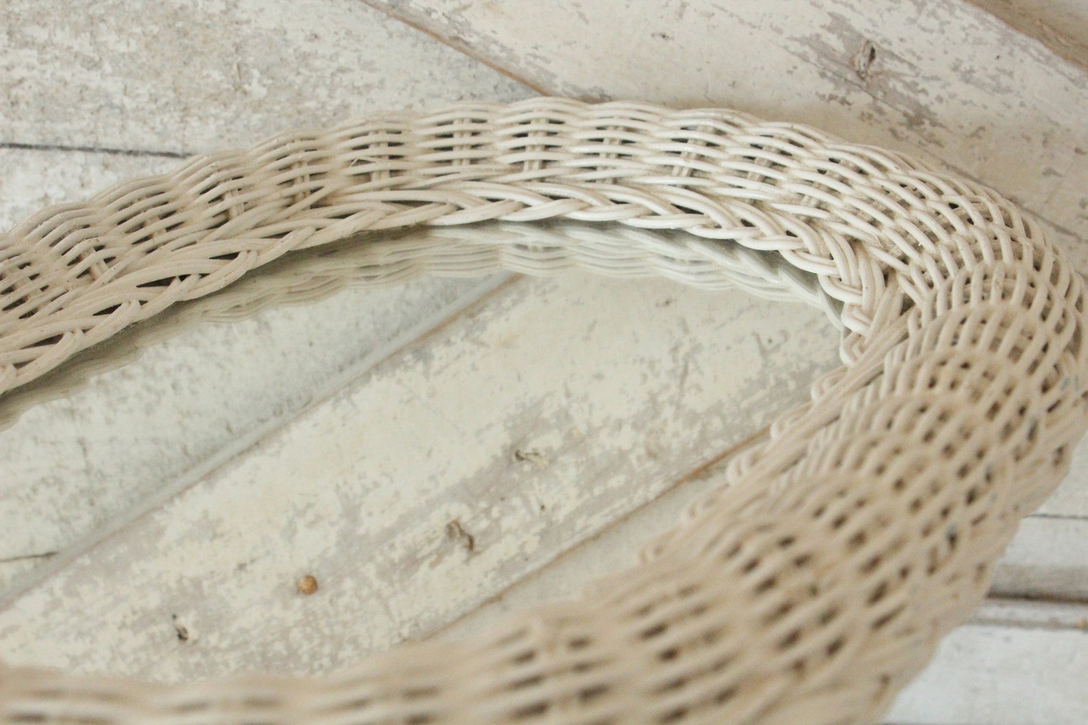 Vintage White Wicker Mirror - 1970s White Wicker Hall, Bedroom, Bath ...