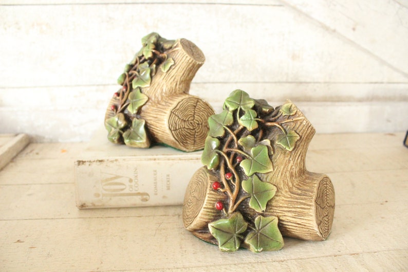 Vintage Chalkware Log & Ivy Bookends 1940s Chalkware - Etsy