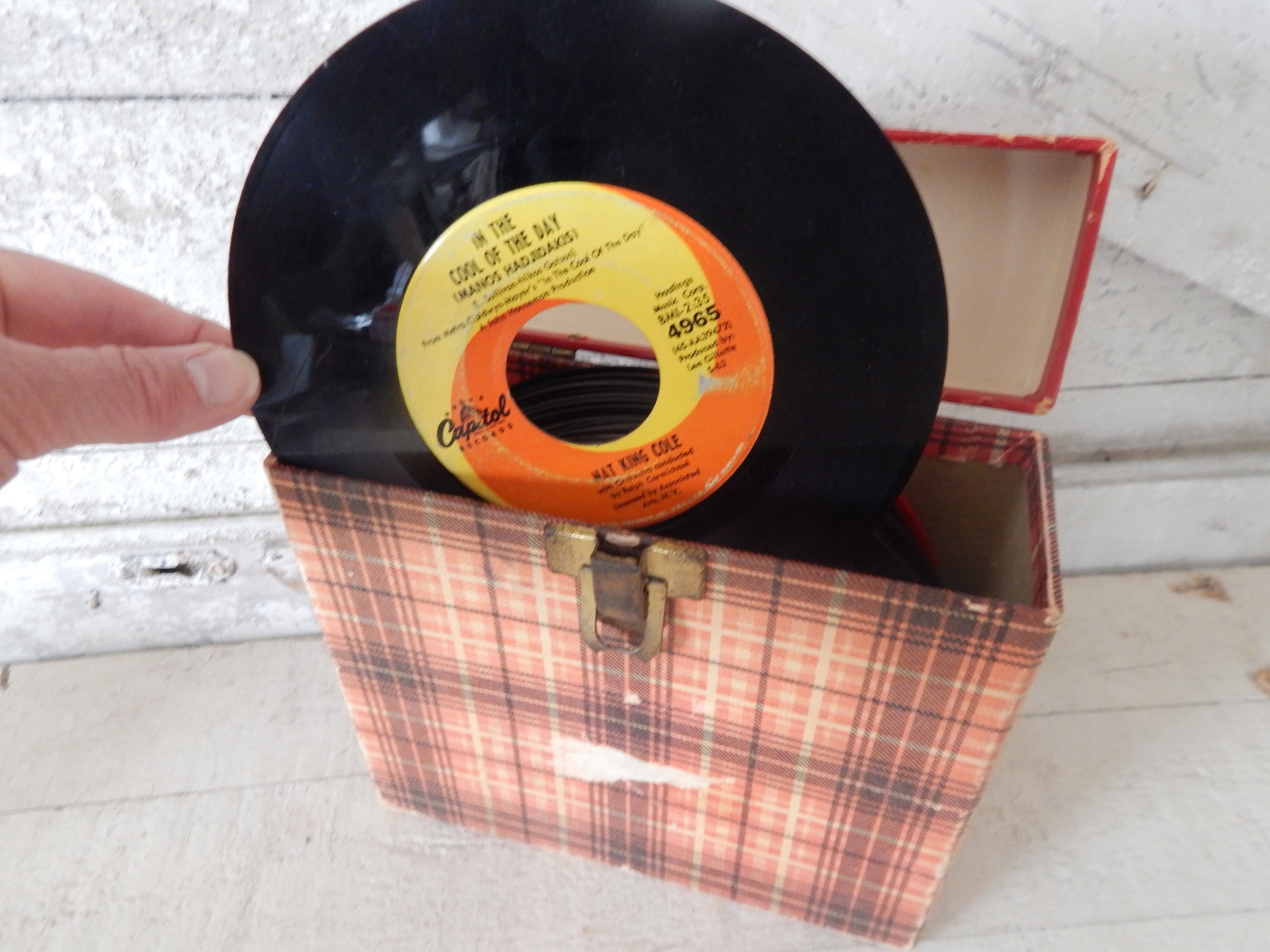 1960s Red Plaid 45-rpm Record Box and Record Collection | Etsy