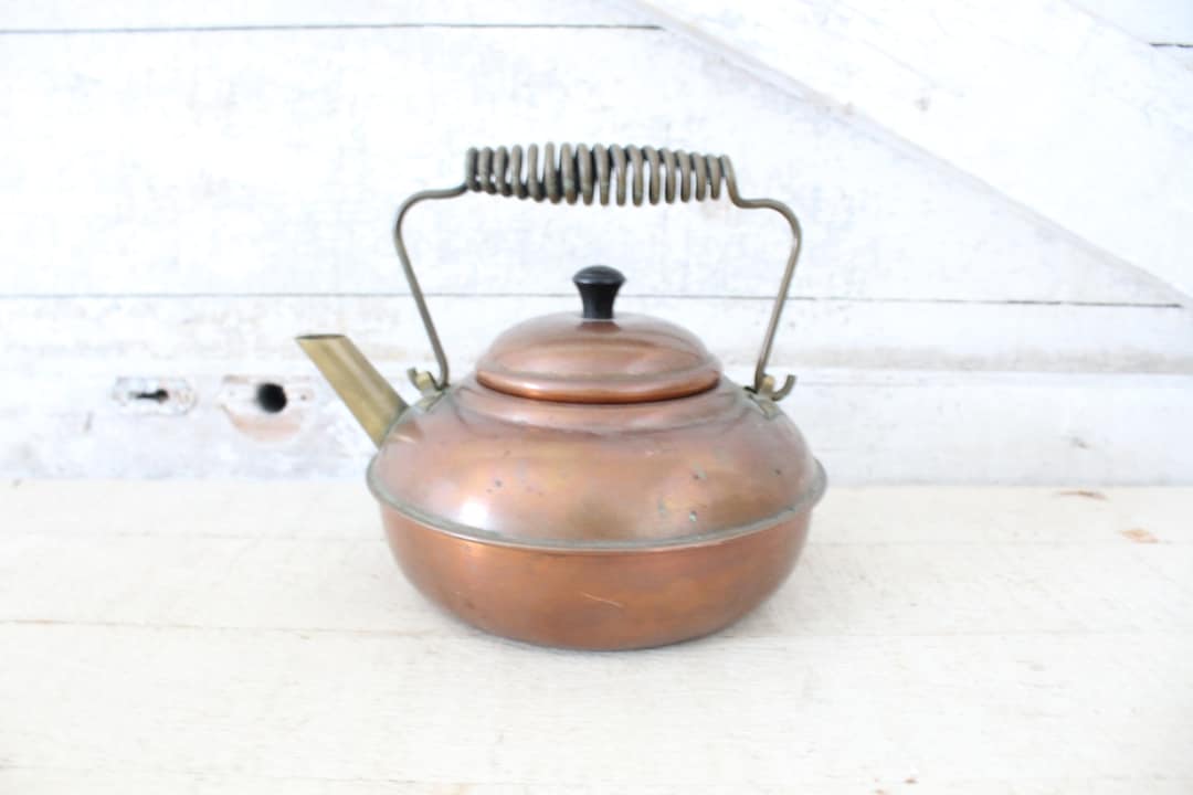 Copper Tea Kettle With Black Coil Handle and Cover Knob - Vintage 1970s ...