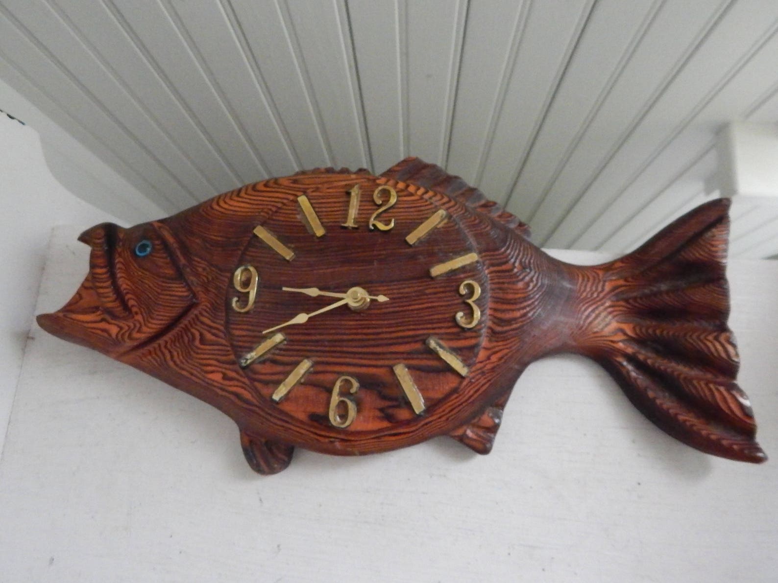 Hand Carved Folk Art Wood Fish Clock Carved Wooden Fish - Etsy