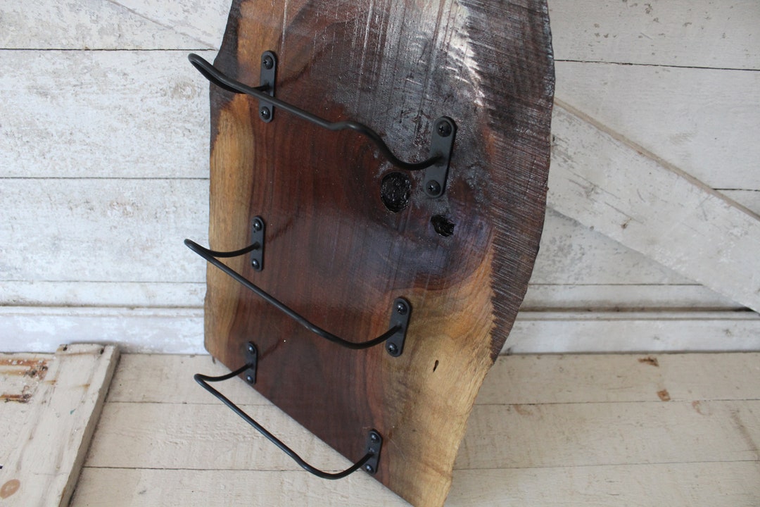 Vintage Live Edge Wood Slab Wine Rack Industrial Wine Bottle Holder ...