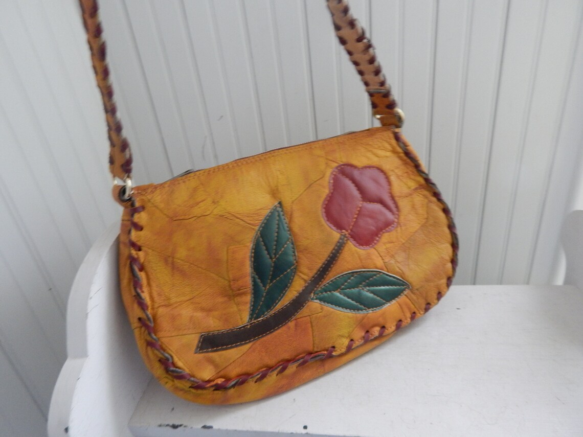 Vintage Patch Leather Purse Leather Whip-stitched Strap - Etsy